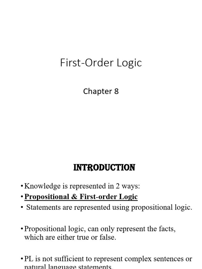 First order Logic + Inference in First Order Logic | PDF | Logic | First Order Logic