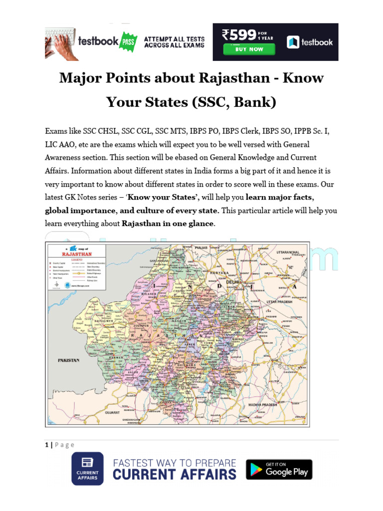 33c9c892 Major Points About Rajasthan Know Your States SSC Bank | PDF