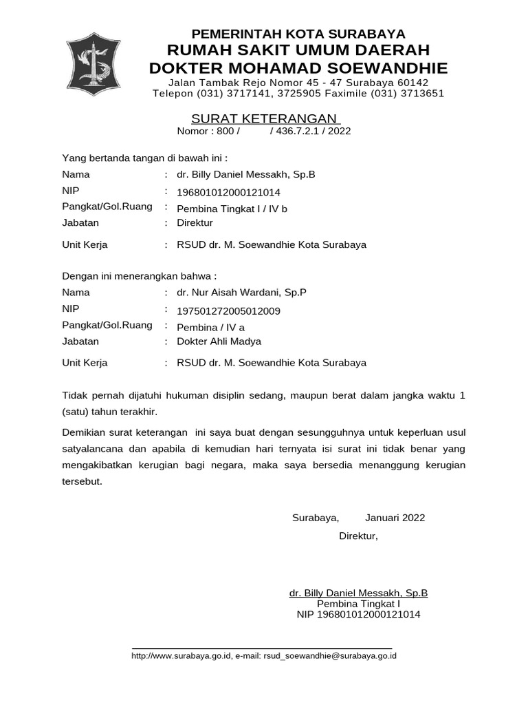 Contoh Surat Keterangan Tidak Pernah Dijatuhi Hukuman Disiplin - 2022 | PDF