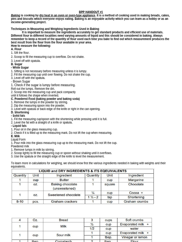 BPP HandoUt #1 | PDF | Cooking, Food & Wine