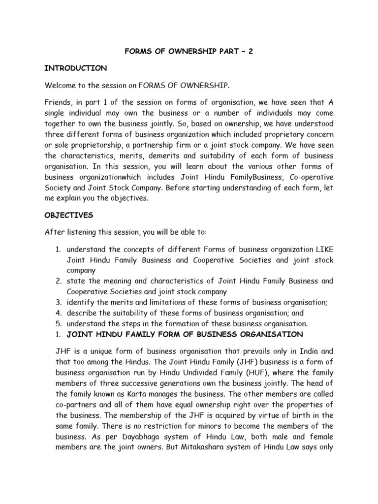 Forms of Ownership Part - 2 | PDF | Cooperative | Partnership
