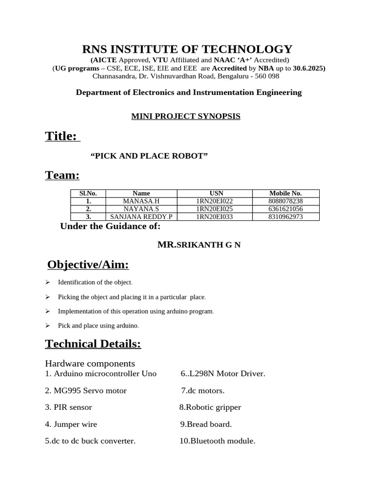 Arduino-Based Pick and Place Robot Project | PDF | Robotics | Arduino