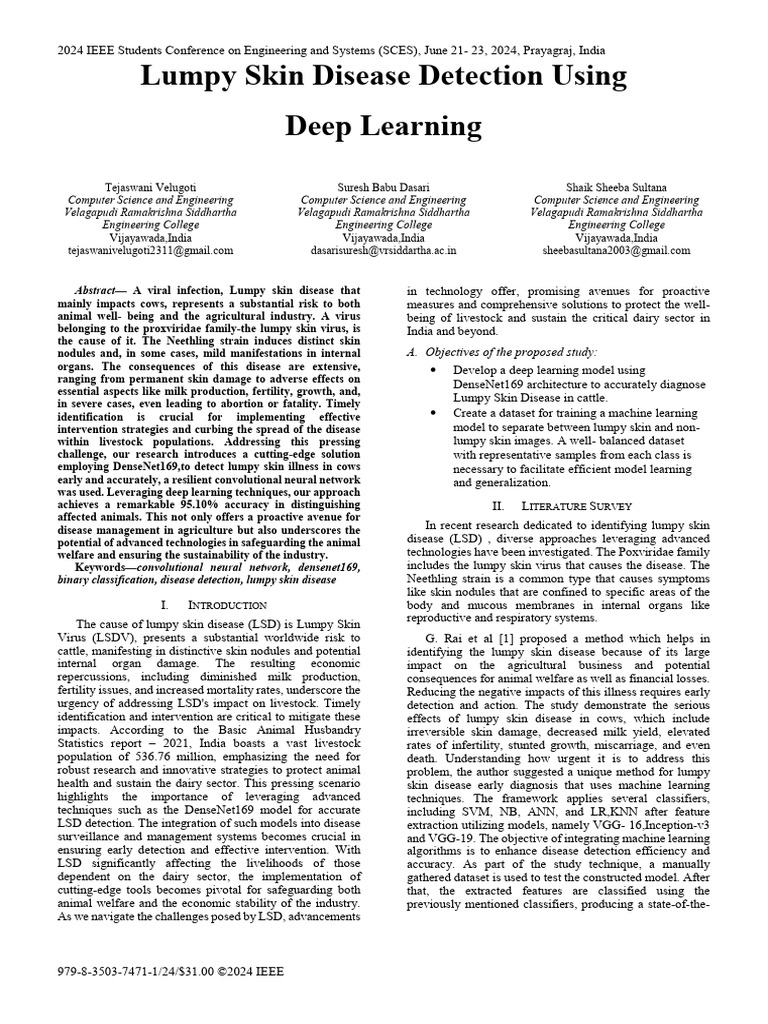 Lumpy Skin Disease Detection Using Deep Learning: Tejaswani Velugoti Suresh Babu Dasari Shaik ...