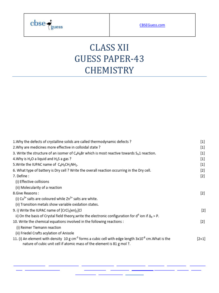 Class Xii Pb1 QP Set 2 | PDF | Chemistry | Chemical Substances