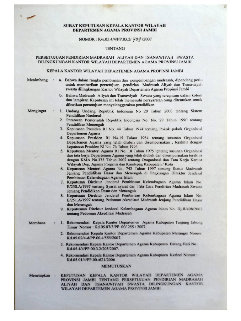 SK Izin Operasional Mts Nurul Falahh | PDF