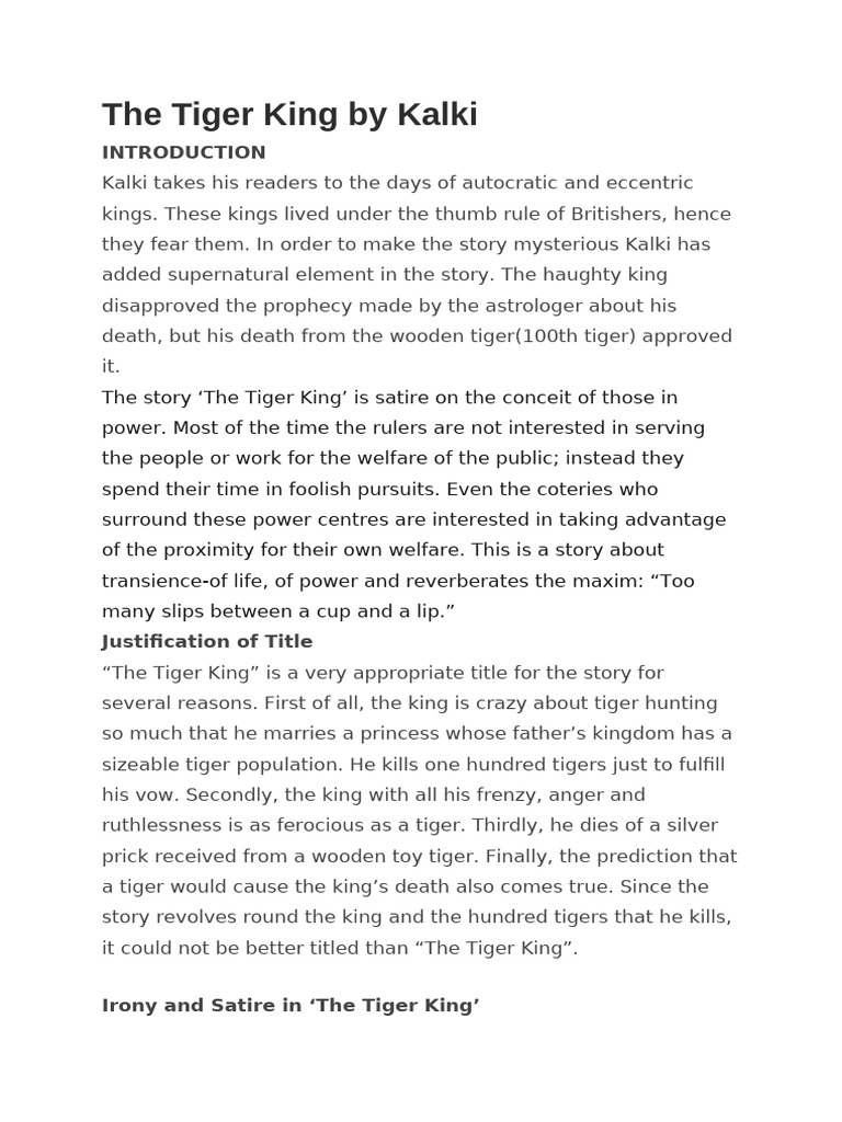 THE TIGER KING NOTES | PDF | Irony