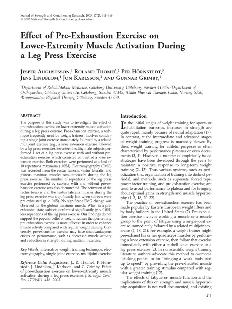 Effect - of - Pre - Exhaustion - Exercise - On - LE Muscle Activation ...
