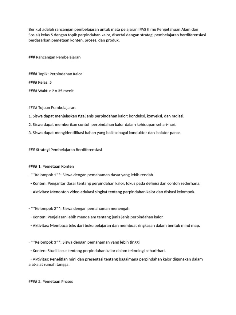 RPP Aksi Nyata Berdiferensiasi | PDF