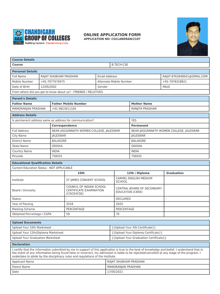 Application Form CGCLandran 2107 | PDF