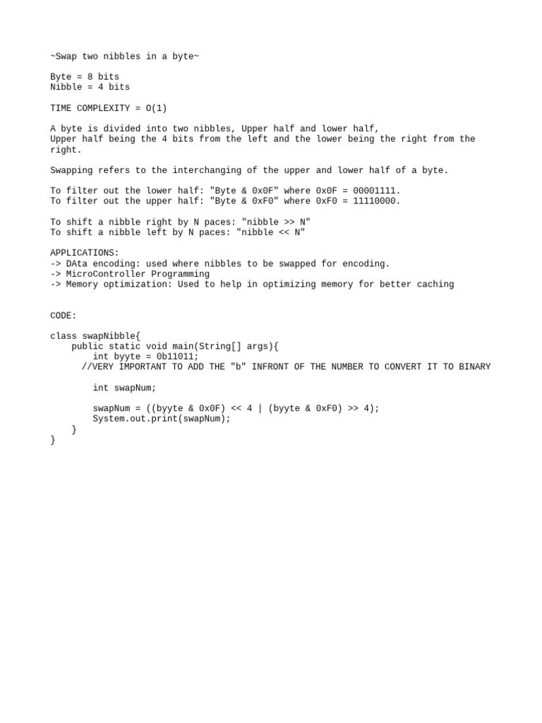 Swap Two Nibbles in A Byte | PDF | Computers