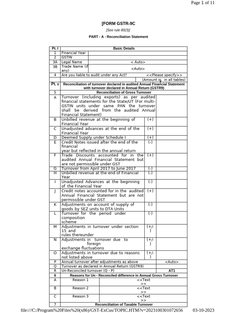 Instructions For Filing GSTR-9C | PDF | Revenue | Taxes