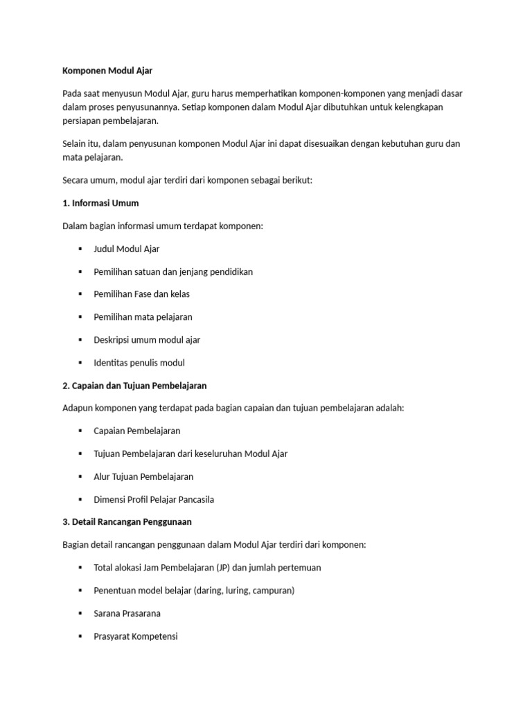 Komponen Modul Ajar | PDF
