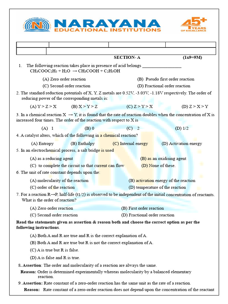 Inr SR Cbse Chemistry Assignment - 2 Q.P | PDF | Reaction Rate | Chemical Reactions