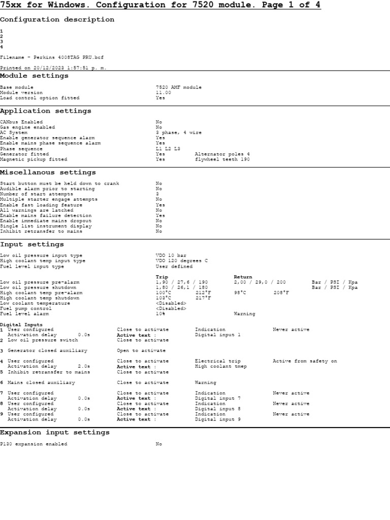 Setpoint 7520 Perkins 4008TAG PRU | PDF | Mains Electricity | Electric Generator