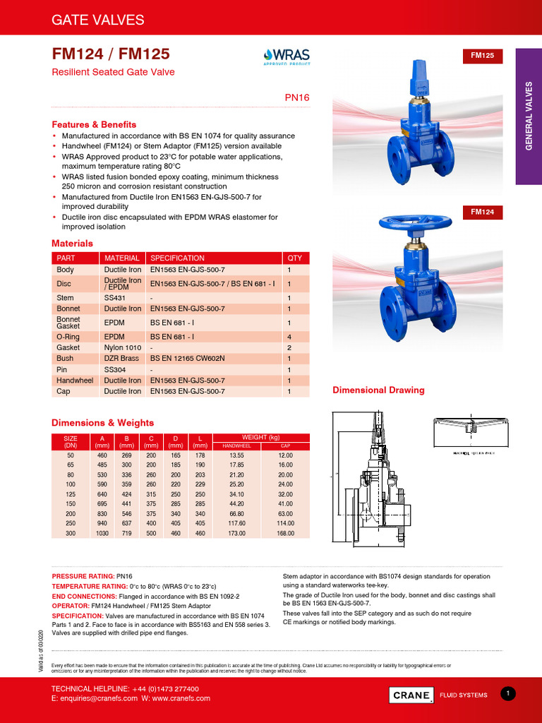 FM124 FM125 Gatevalves GV CraneFS DS 030220 | PDF | Valve | Building ...
