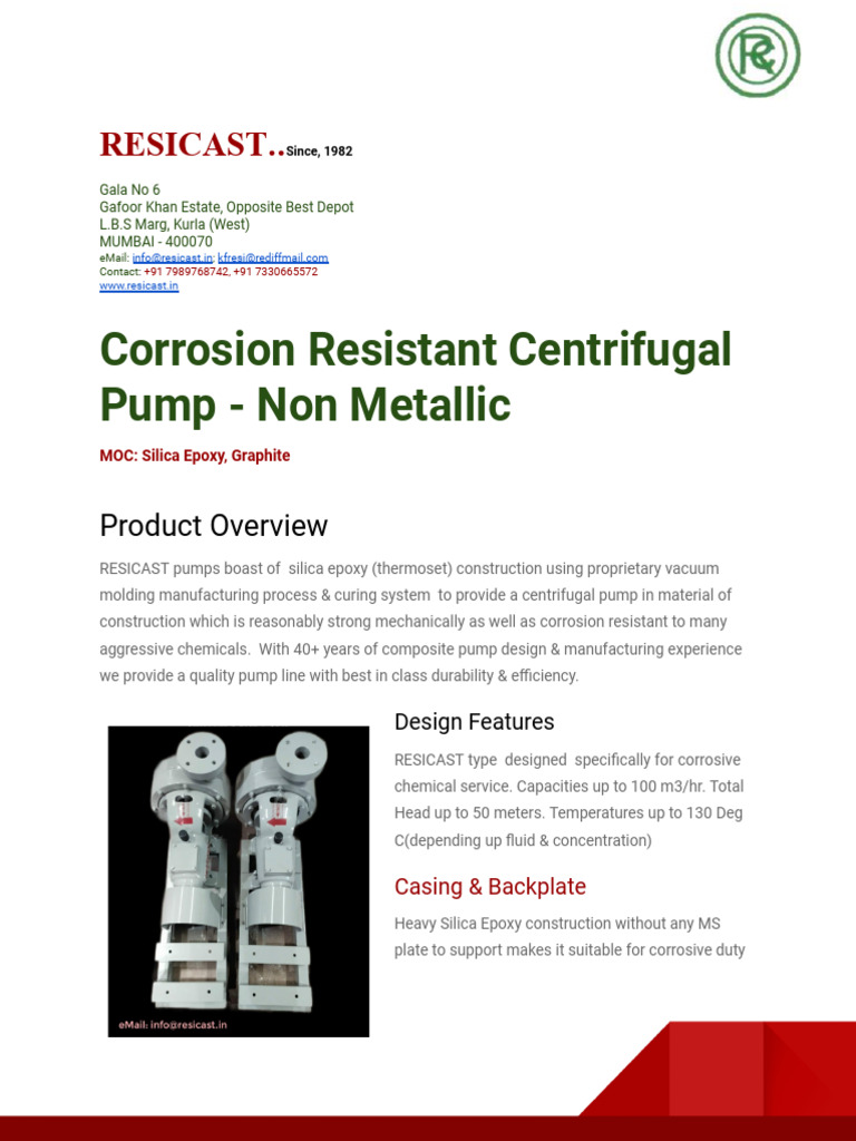 Resicast Centrifugal Pump Brochure Final With Value Proposition Non ...