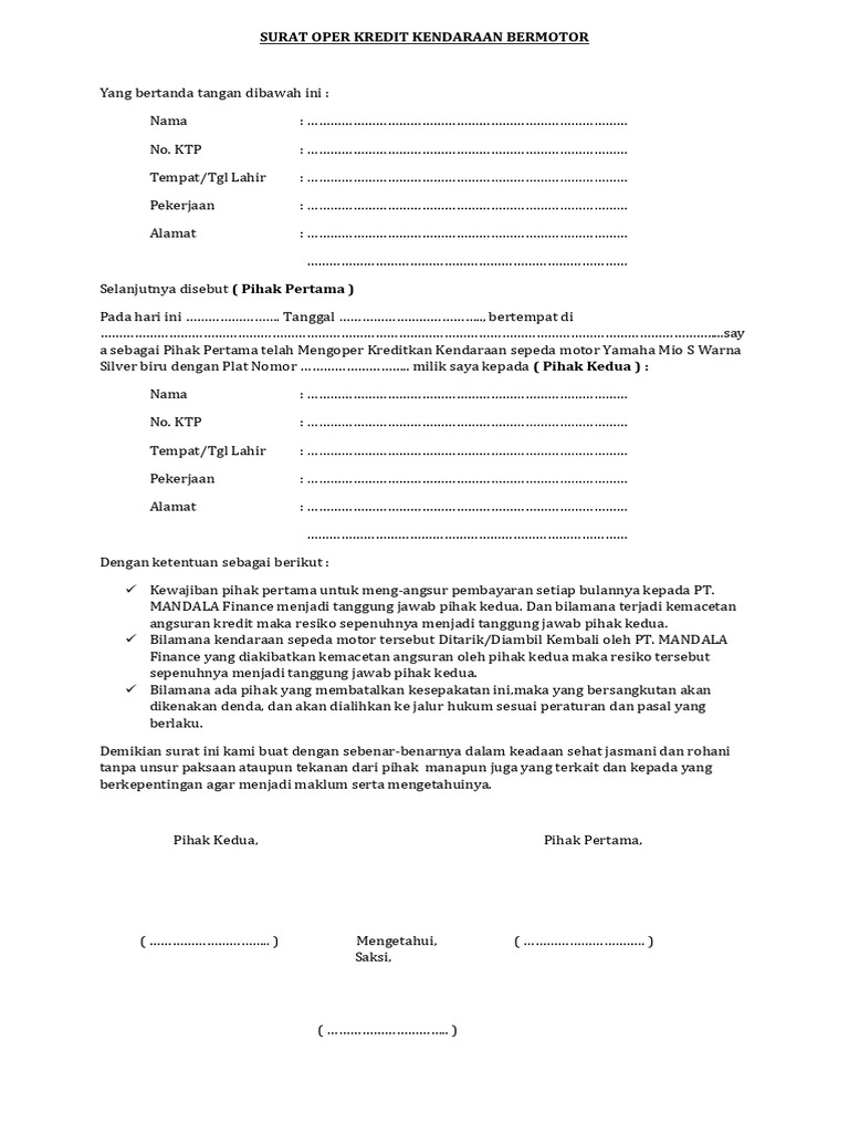 Surat Oper Kredit Motor yang Sah | PDF