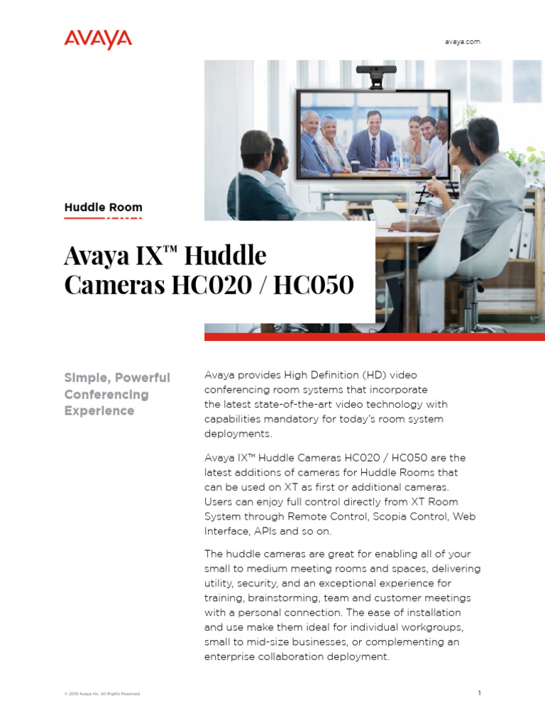 Avaya Ixtm Huddle Cameras hc020 hc050 Datasheet | PDF | Camera | Digital Technology