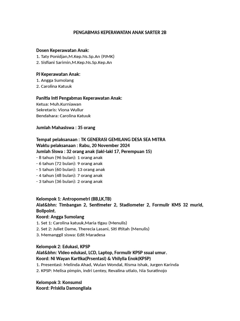 Pengabmas Kep Anak Sarter 2b | PDF