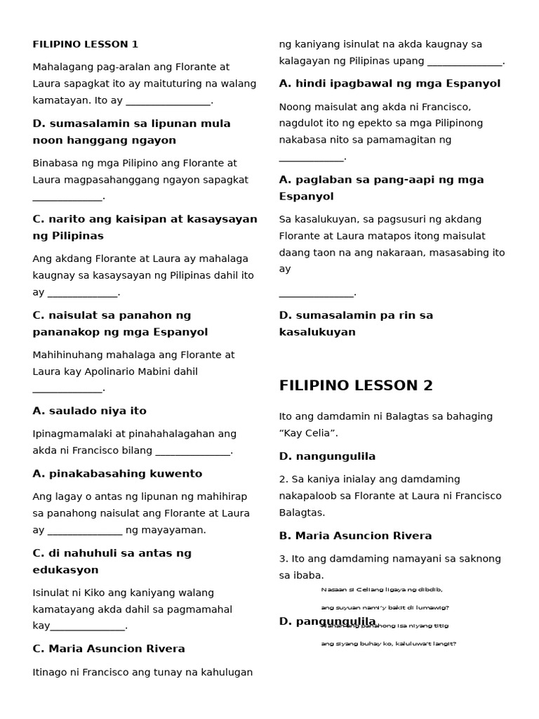 Filipino Lesson 1 | PDF