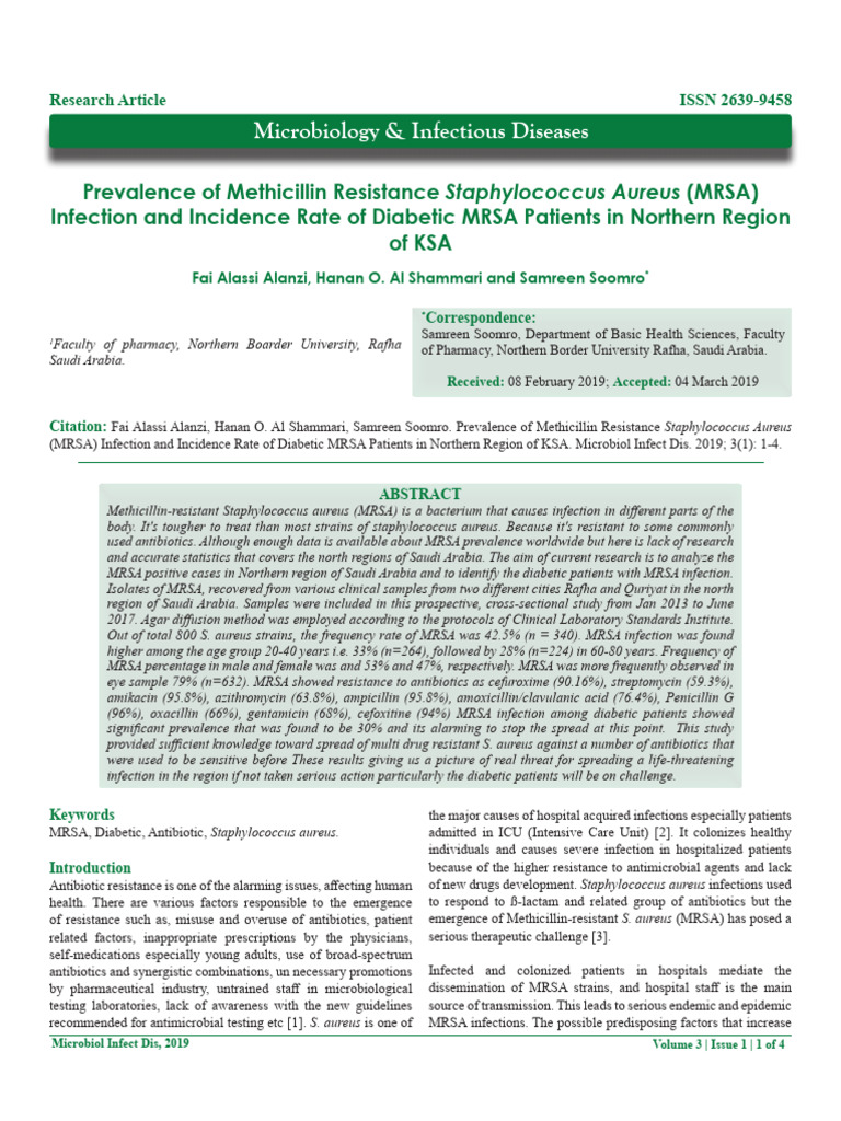 Prevalence of Methicillin Resistance Staphylococcus Aureus Mrsa Infection and Incidence Rate of ...