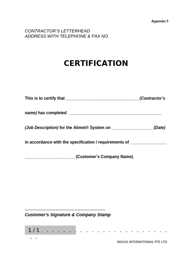Appendix 5 Certificate of Completion | PDF