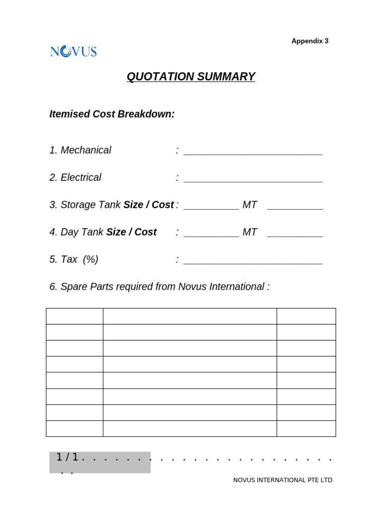 Quotation Cost Breakdown Summary | PDF