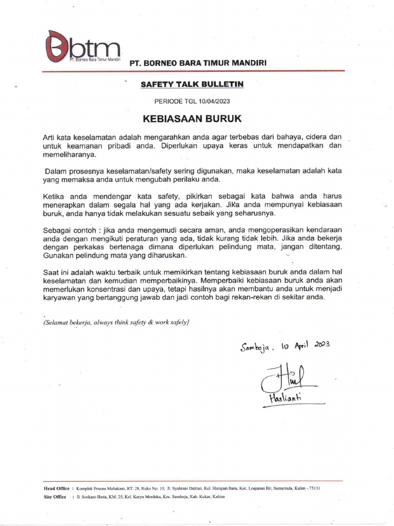 Materi Safety Talk 10apr23 | PDF