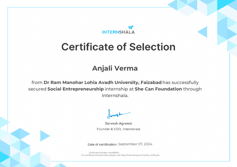 Social Entrepreneurship Internship Internship Certificate-2 | PDF