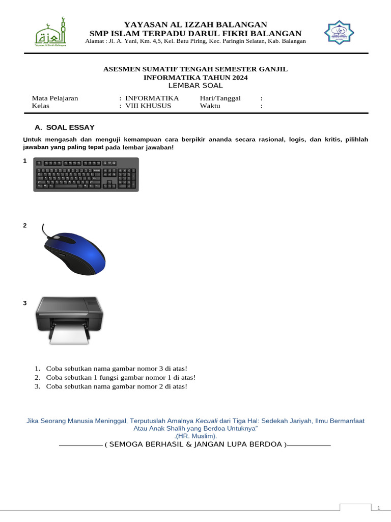Soal PTS Informatika Kelas 8 2024 Khusus New | PDF