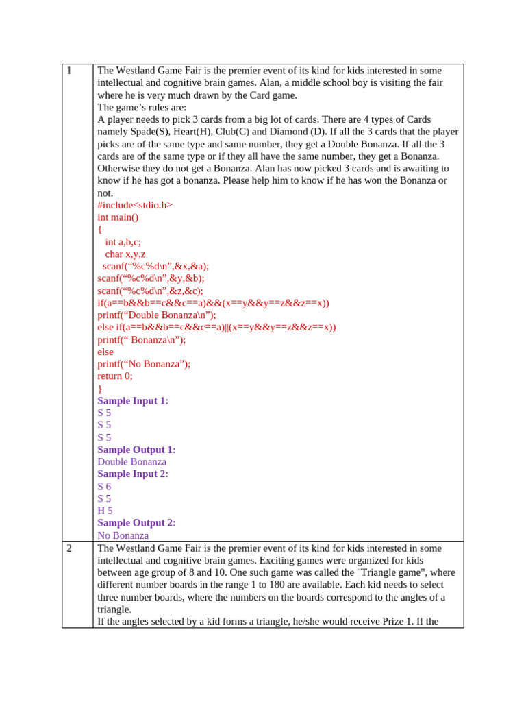 Children's Game Fair Programming Challenges | PDF | Computer Programming