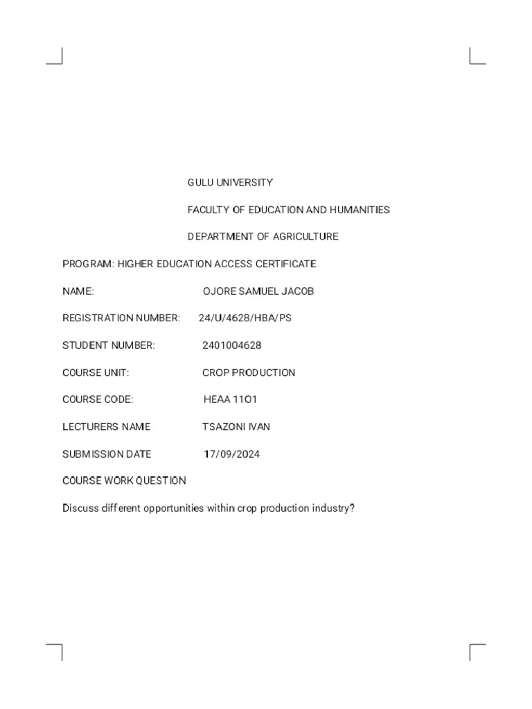 OJORE SAMUEL JACOB, Crop Production - Phoenix | PDF