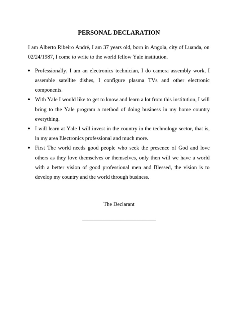 Personal Declaration | PDF