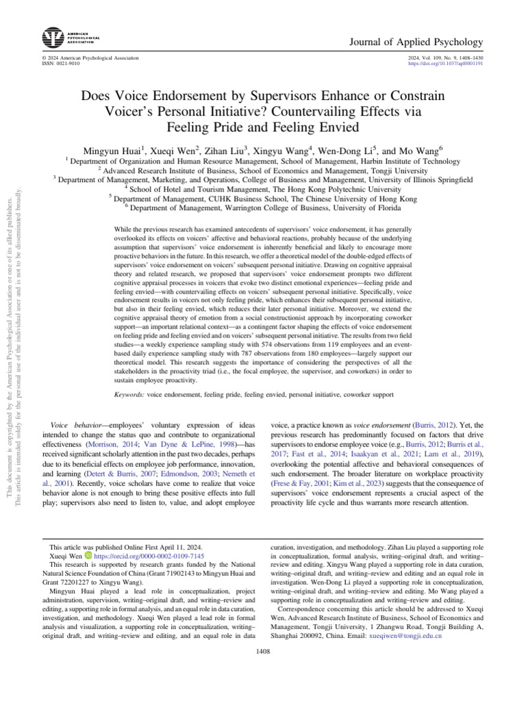 Does Voice Endorsement by Supervisors Enhance or Constrain Voicer's ...