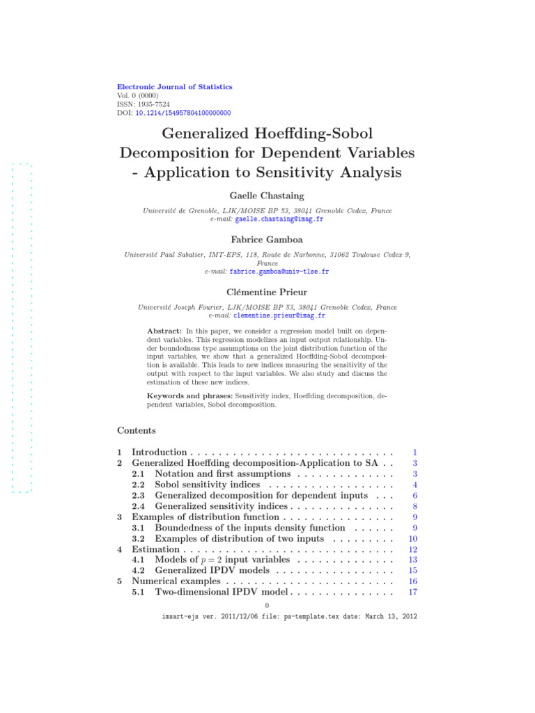 Generalized Hoeffding-Sobol Decomposition | PDF | Sensitivity Analysis ...