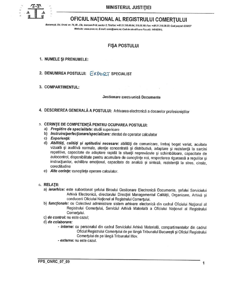 22 DRCC Fisa Post Expert Specialist Digitizare | PDF