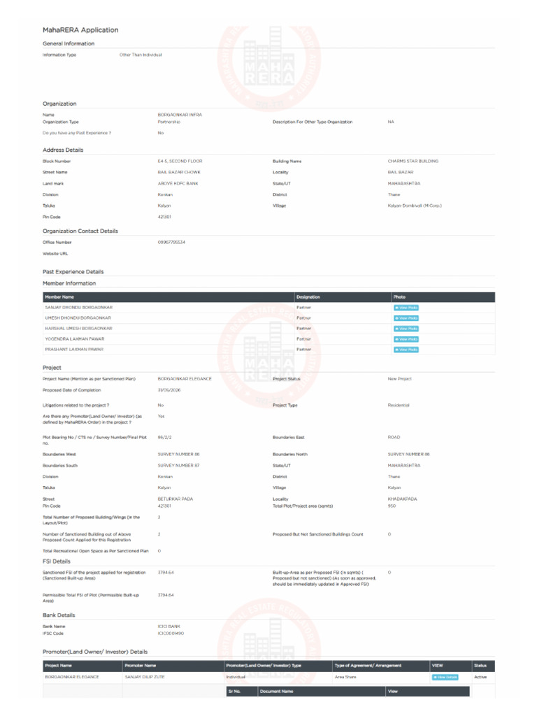 Borgaonkar Elegance Rera Application | PDF