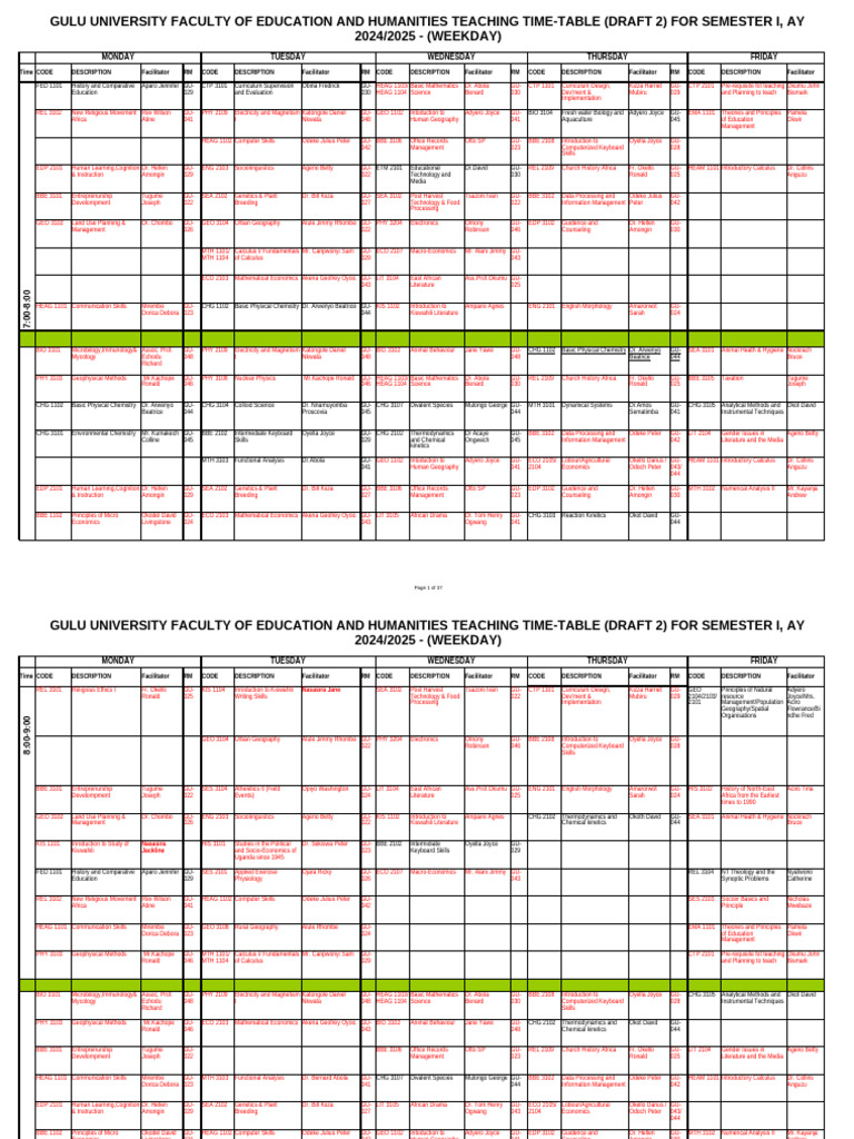 Feh Teaching Timetable Sem I 2024-2025 - 1st Draft - Og | PDF