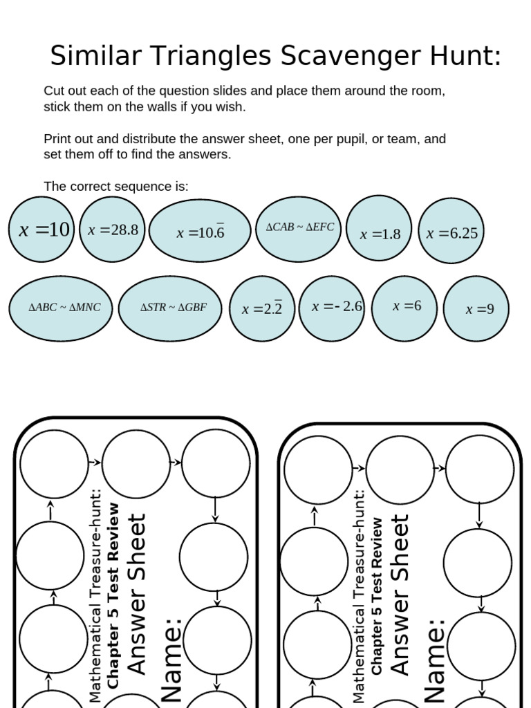 Similar Triangles Scavenger Hunt | PDF | Mathematics