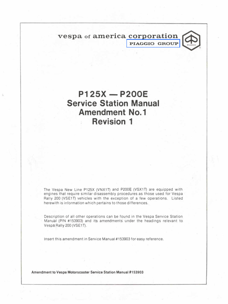 SSMP Vespa Service Manual | PDF | Ignition System | Manufactured Goods