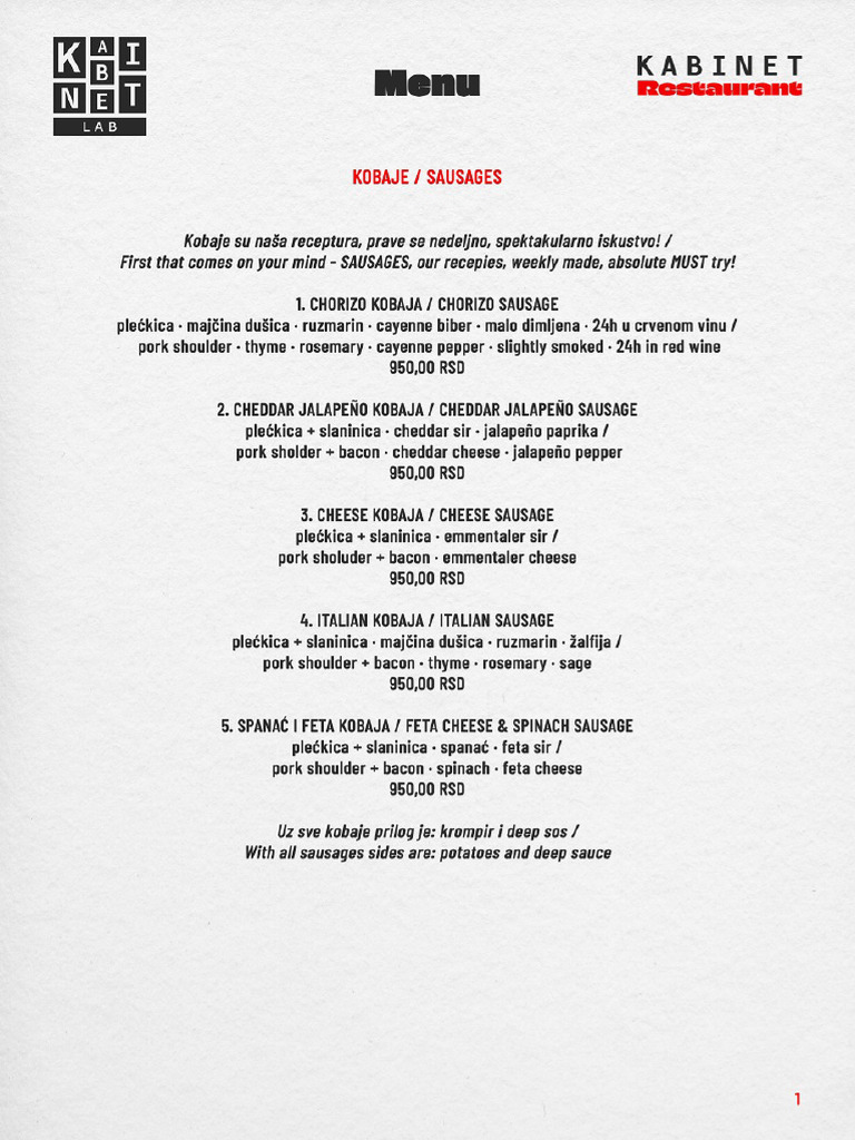 Kabinet Restoran Meni | PDF