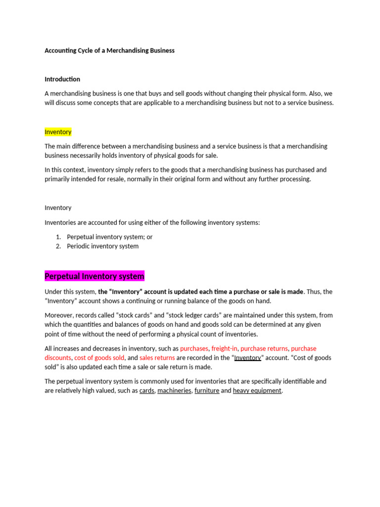 Accounting Cycle of A Merchandising Business | PDF | Cost Of Goods Sold ...