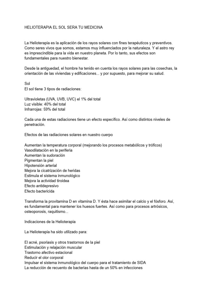 Beneficios y Guía de Helioterapia | PDF | Ultravioleta | Enfermedades y ...