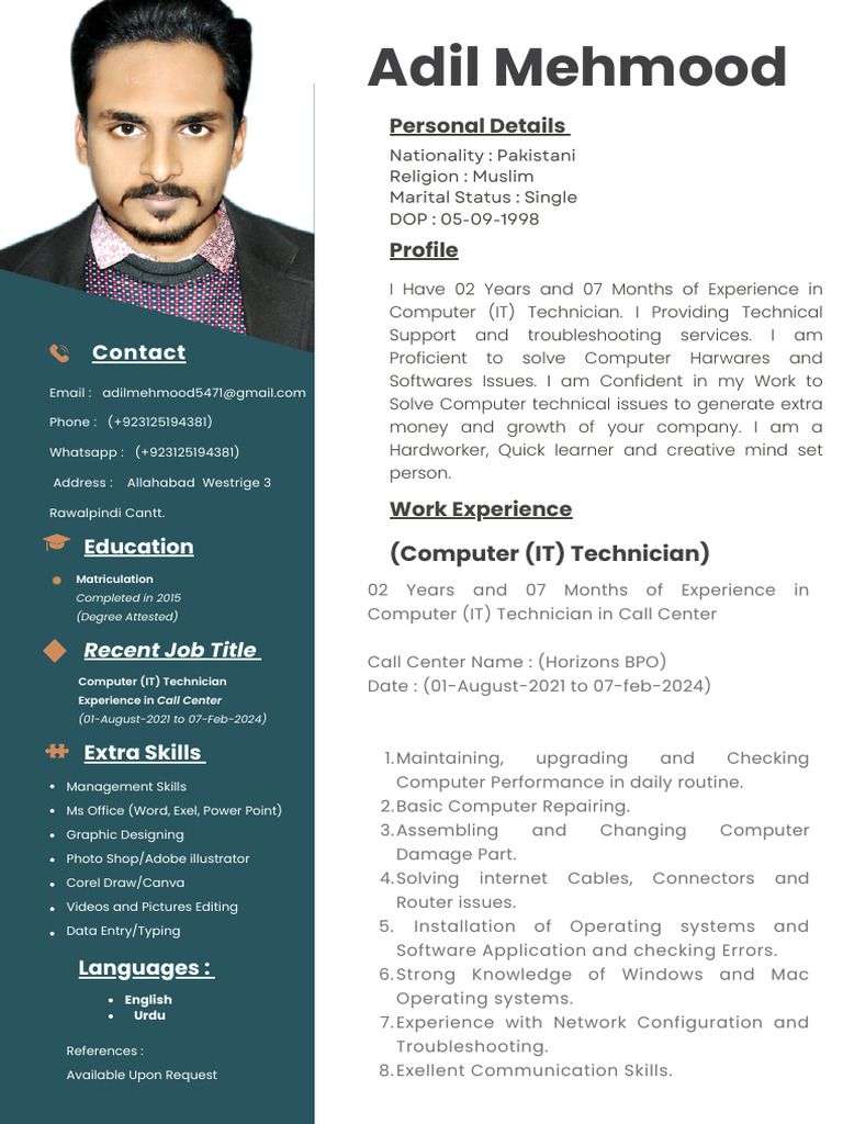 IT Technician CV for Pakistani Jobs | PDF | Computing | Software