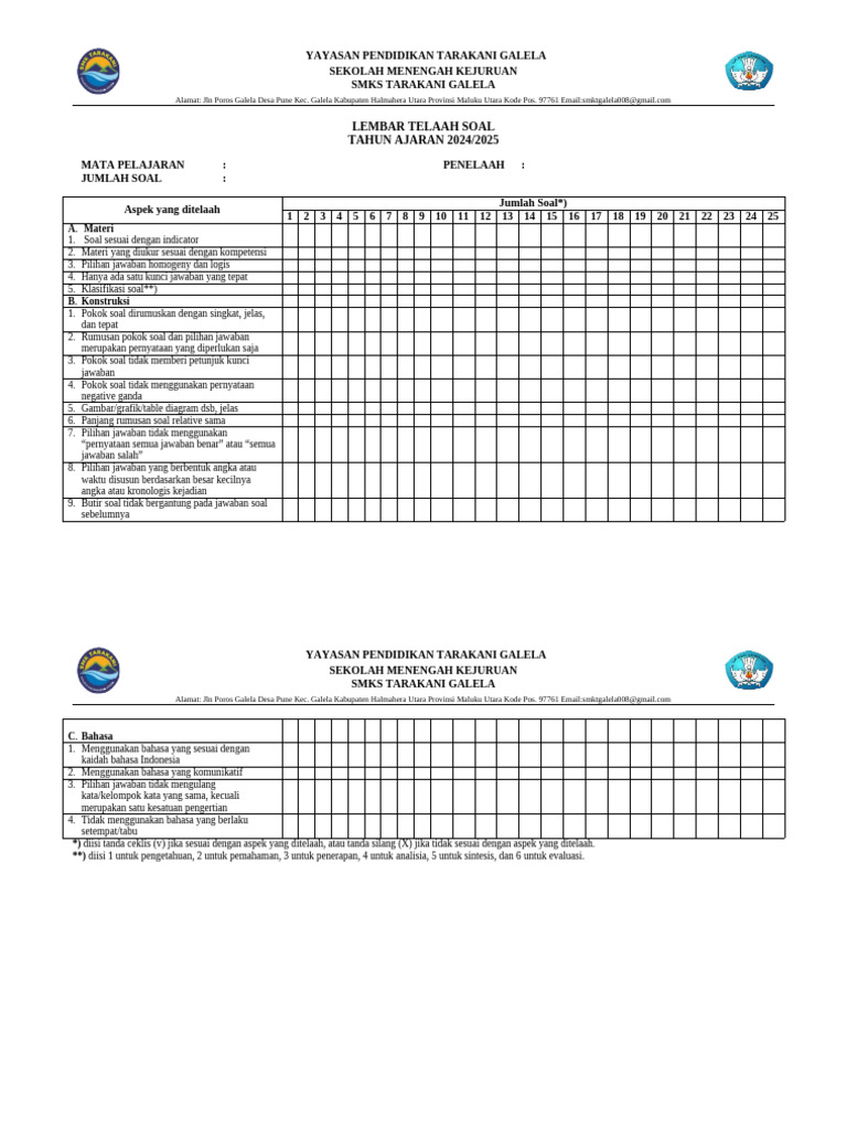LEMBAR TELAAH SOAL Kurikulum | PDF