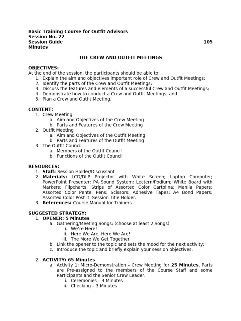 Crew and Outfit Meeting Essentials | PDF | Career & Growth | Business