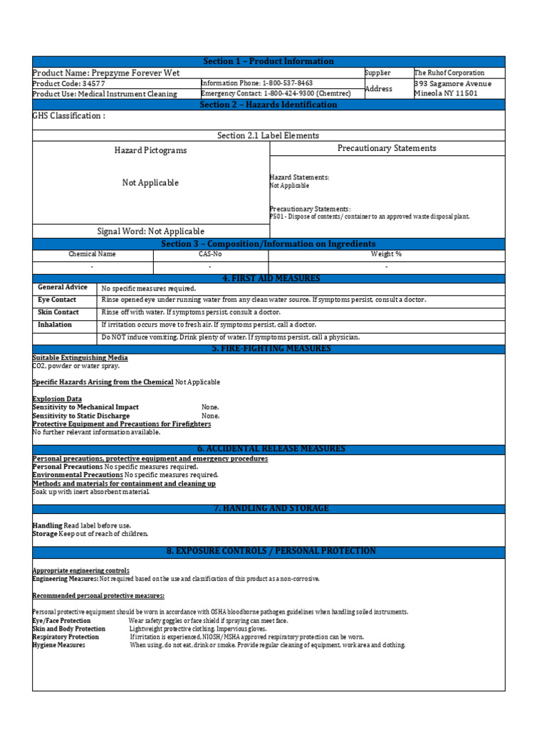Prepzyme - Forever - Wet SDS 34577 Rev10 | PDF | Workplace ...
