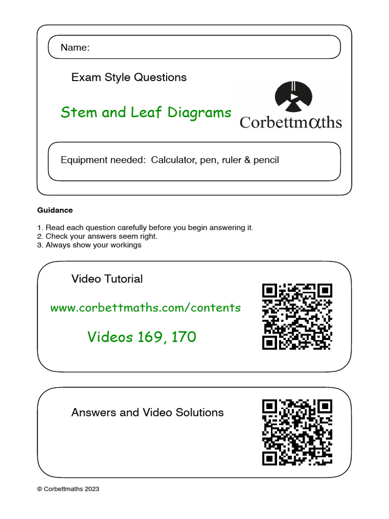 Stem and Leaf Diagram Practice Questions | PDF