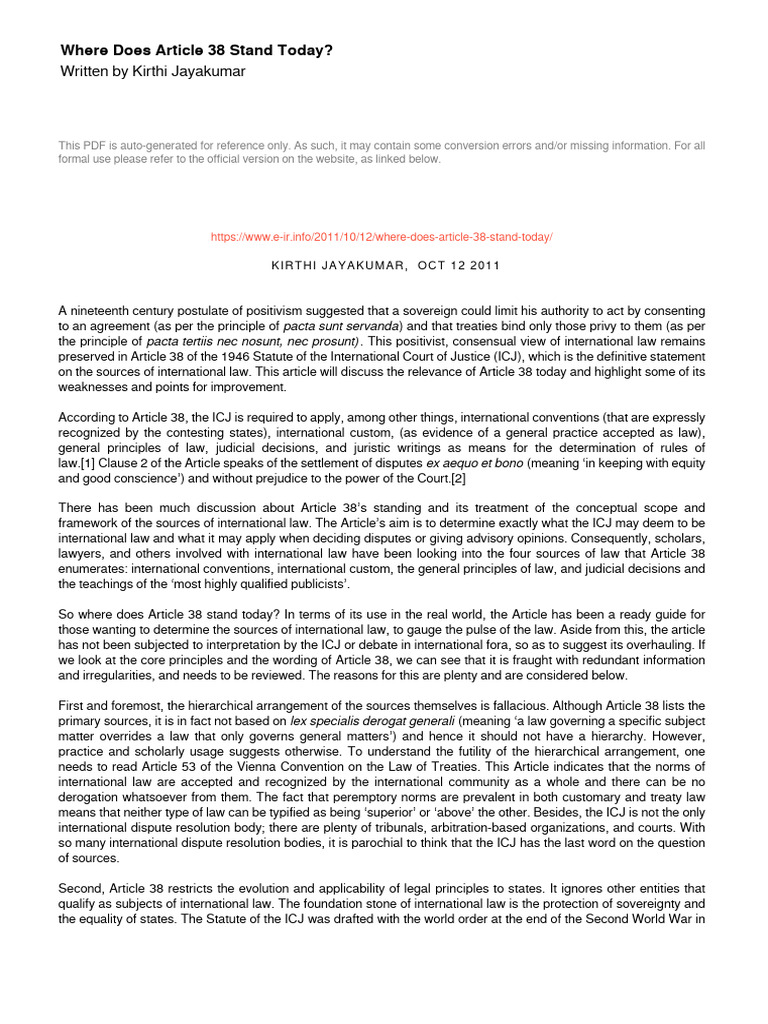 Current Relevance of Article 38 ICJ | PDF | International Law | Justice