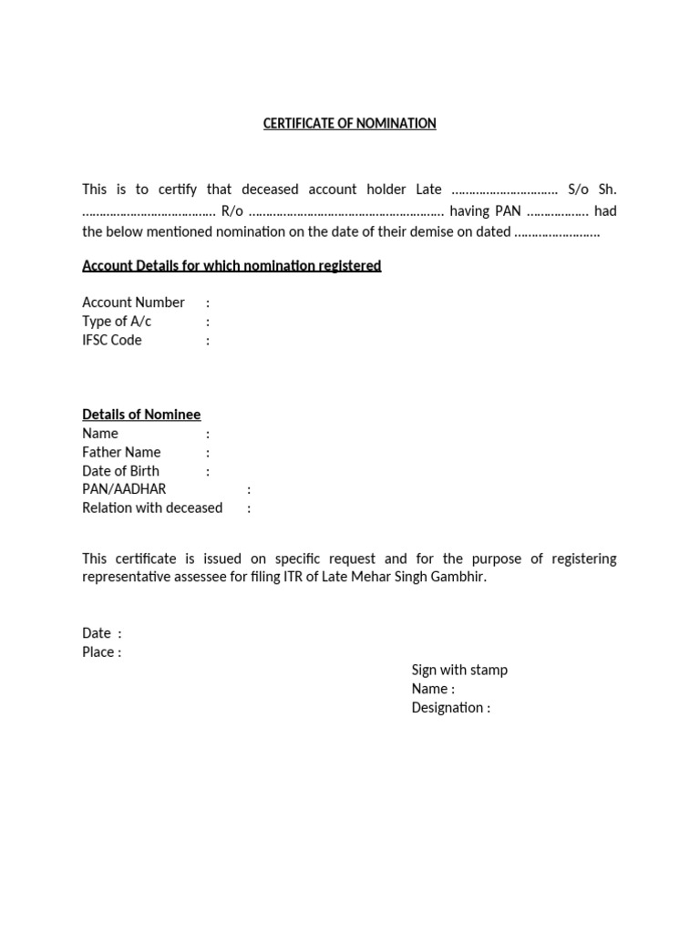Certificate of Nomination | PDF